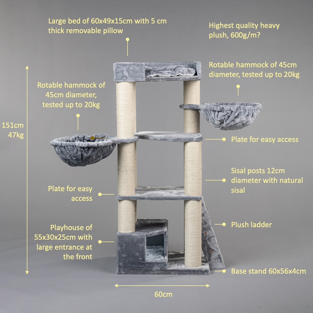 Cat Tree for large cats Corner Cat XXL (Light Grey) - CatTreeKing Australia